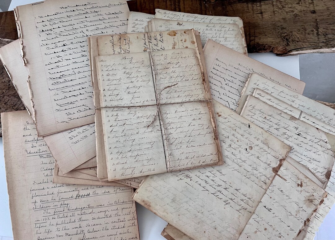 Vintage 10 ORIGINAL HANDWRITTEN PAGES, Antique Scrapbook Collage Paper ...
