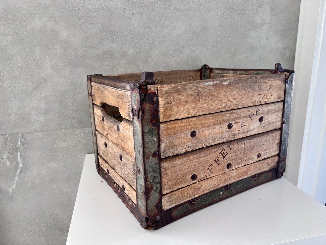 Vintage WOOD DAIRY CRATE, Jeffery's Dairy, Wood & Steel Crate, Antique ...