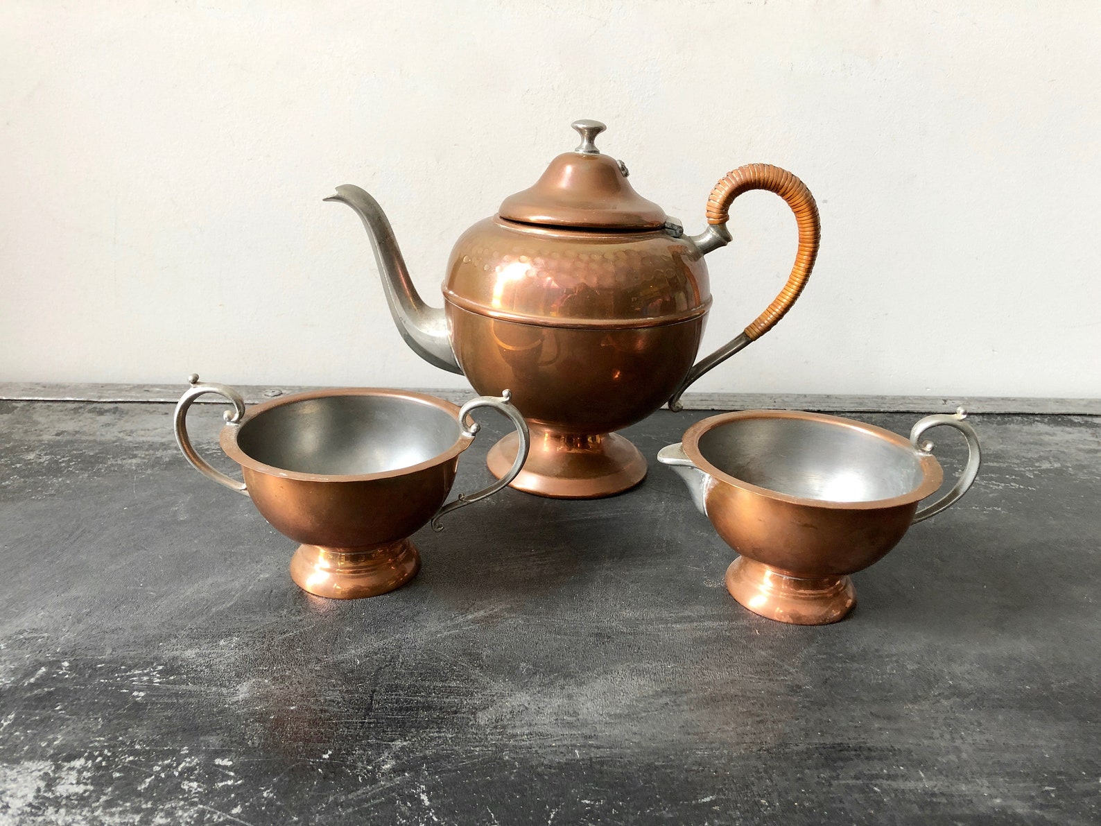 Vintage FLEMISH COPPER TEA Set Hammered Copper Tea Pot With | Etsy
