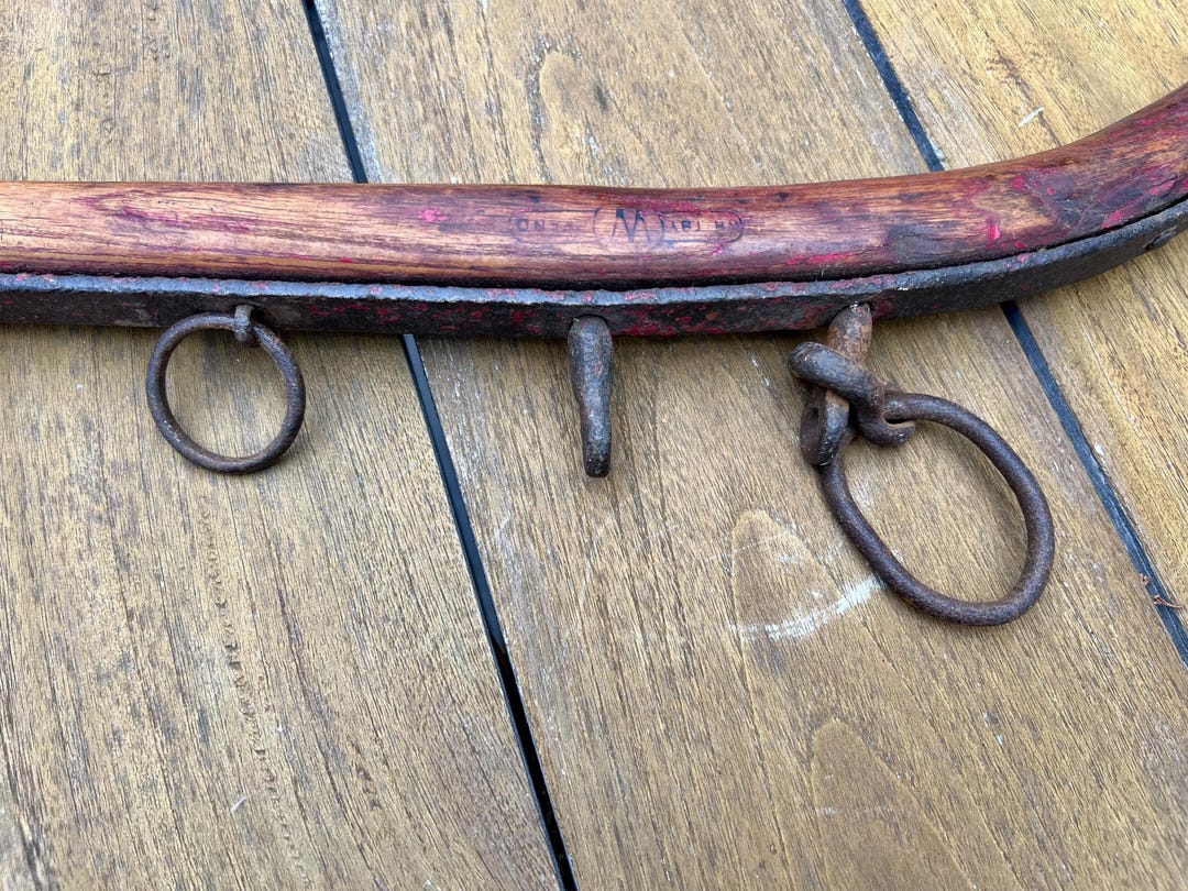 Vintage WOOD HORSE YOKE, Horse Hame, Rustic Wood & Cast Iron Horse ...