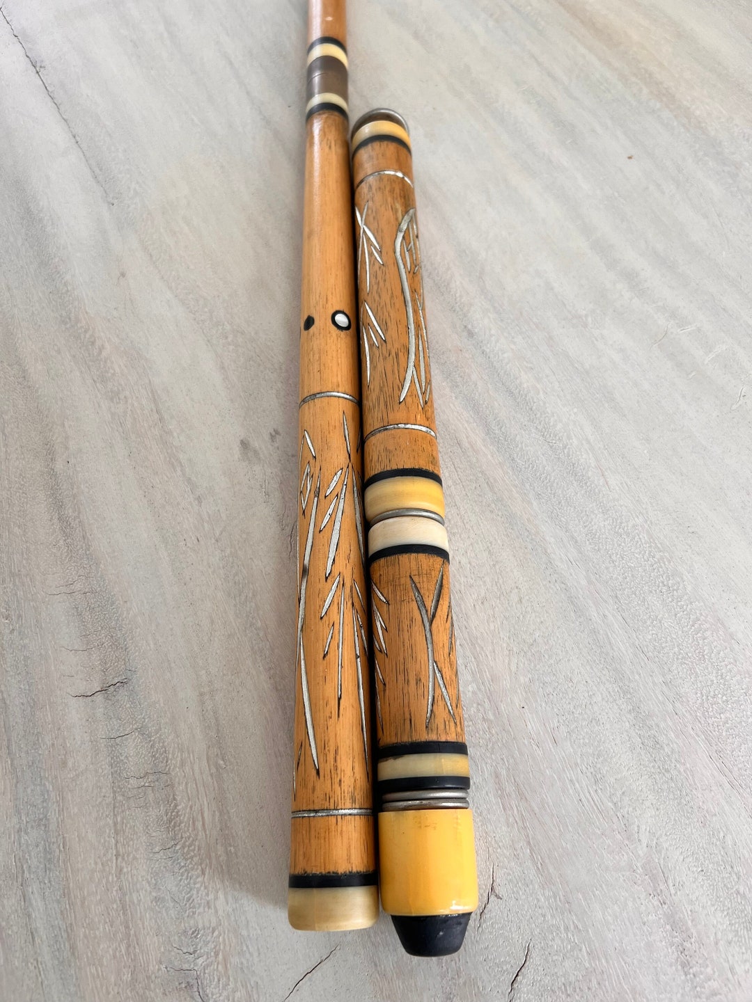 Vintage POOL BILLIARDS CUE, 3 Piece Cue With Elaborate Hand Carvings ...