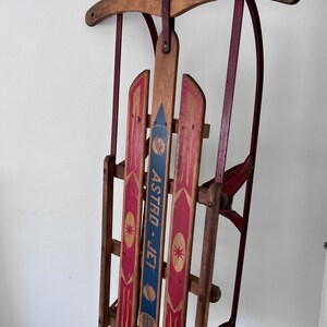 Vintage ASTRTO JET SLED, Wood Sled, Bright Red & Bluegraphics, Rustic ...
