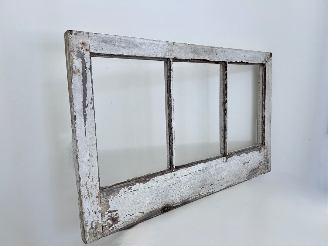 Vintage 3 SECTION WOOD WINDOW, Antique Barn Window, Early 1900s White ...