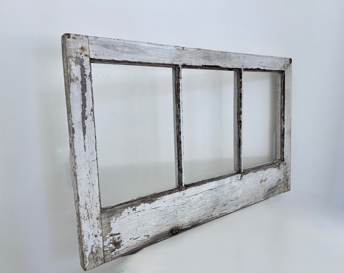 Vintage 3 SECTION WOOD WINDOW, Antique Barn Window, Early 1900s White ...