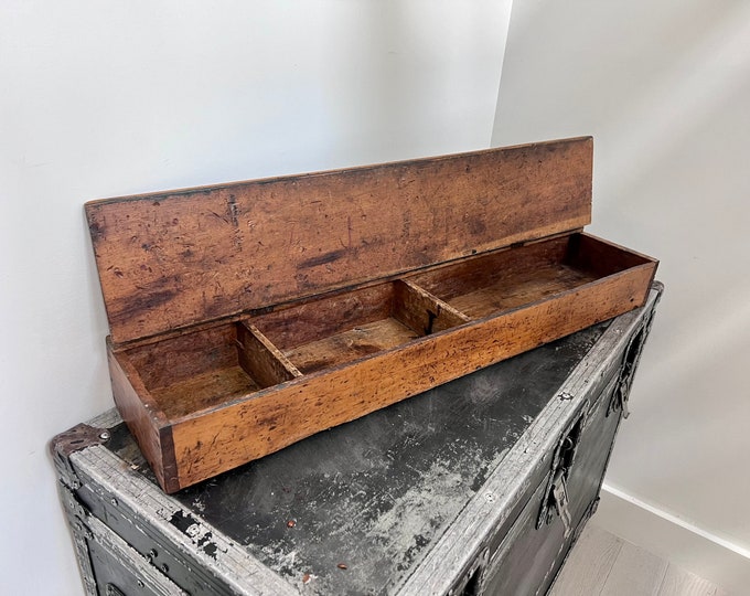 Vintage Early 1900s 33" LONG WOOD BOX With 3 Compartments & Hinged Lid ...