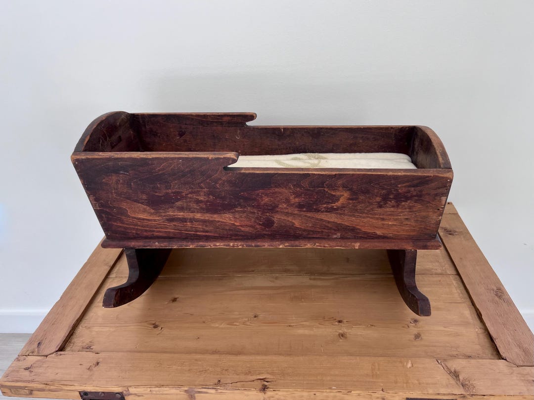 Vintage PINE BABY CRADLE, Wood Rocker Crib Cradle, Primitive Rustic ...
