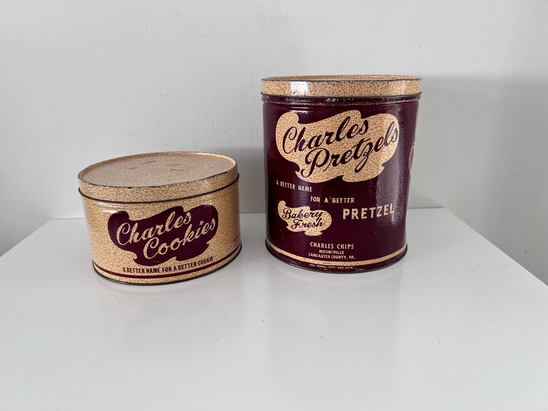 Vintage CHARLES PRETZELS & CHARLES Cookies Tins, Your Choice! Large Metal Retro Food Tins, Retro ...