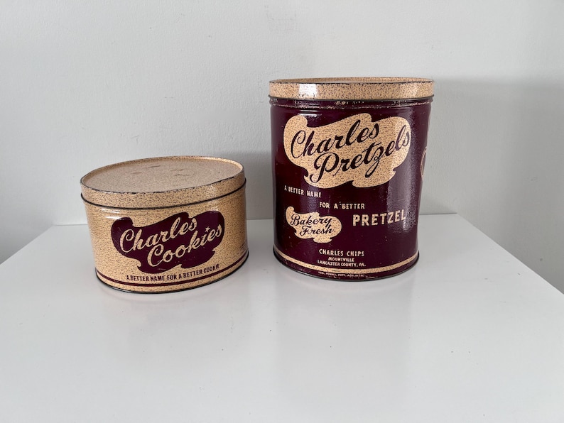 Vintage Charles Pretzels & Cookies Tins: Retro Kitchen Storage - Etsy