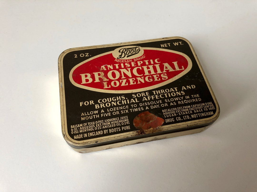 Vintage BOOTS LOZENGES TIN, Antiseptic Bronchial Lozenges, Old Square ...