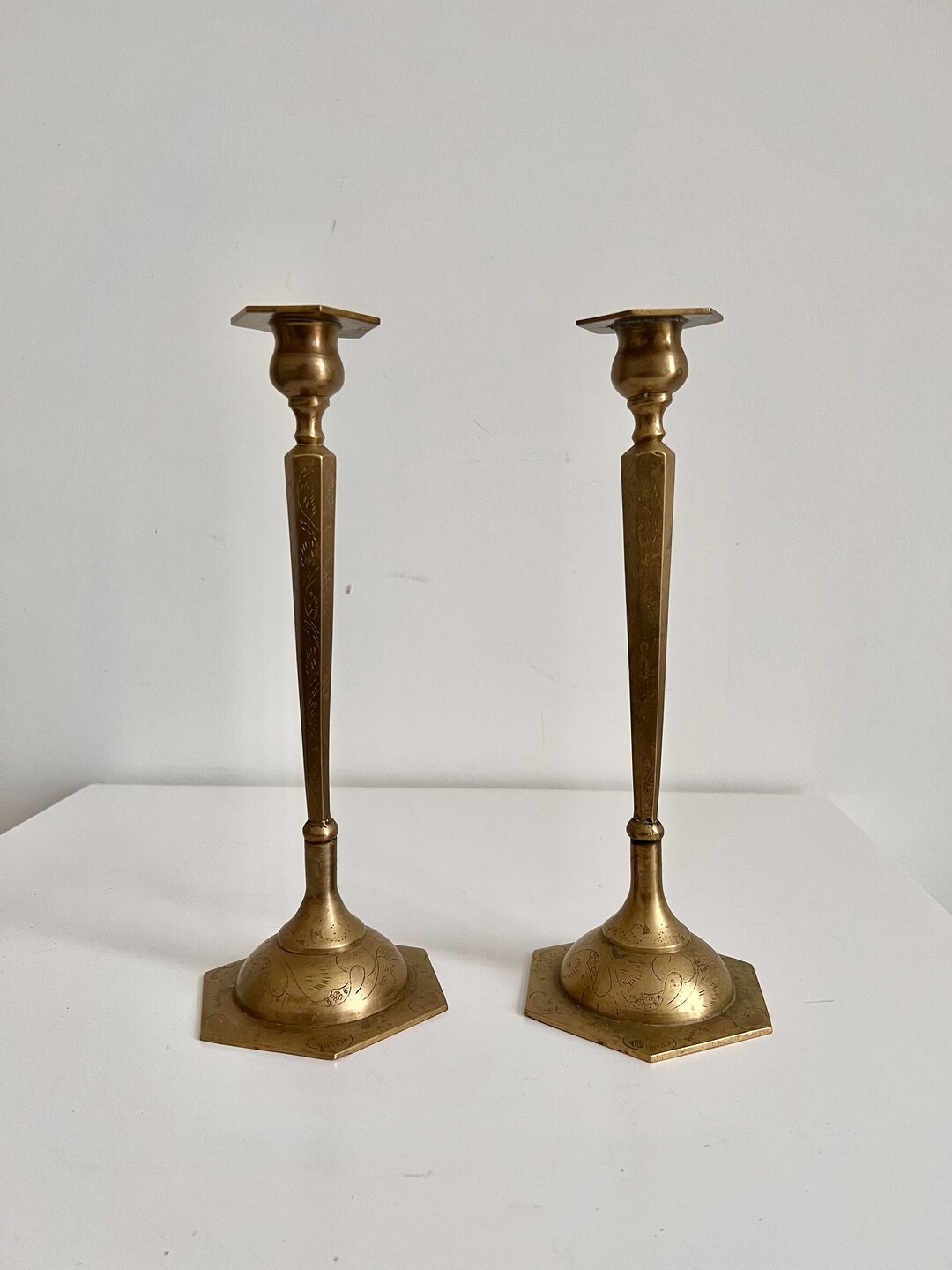 Vintage SOLID BRASS CANDLESTICKS, Set of 2, 10.75" Tall Candle Holders ...