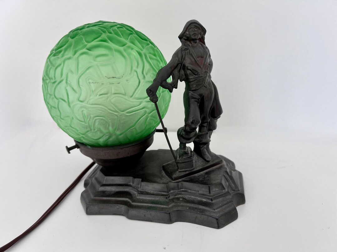Vintage Art Deco BRONZE PIRATE LAMP, Works! Paul Herzel-style Design ...
