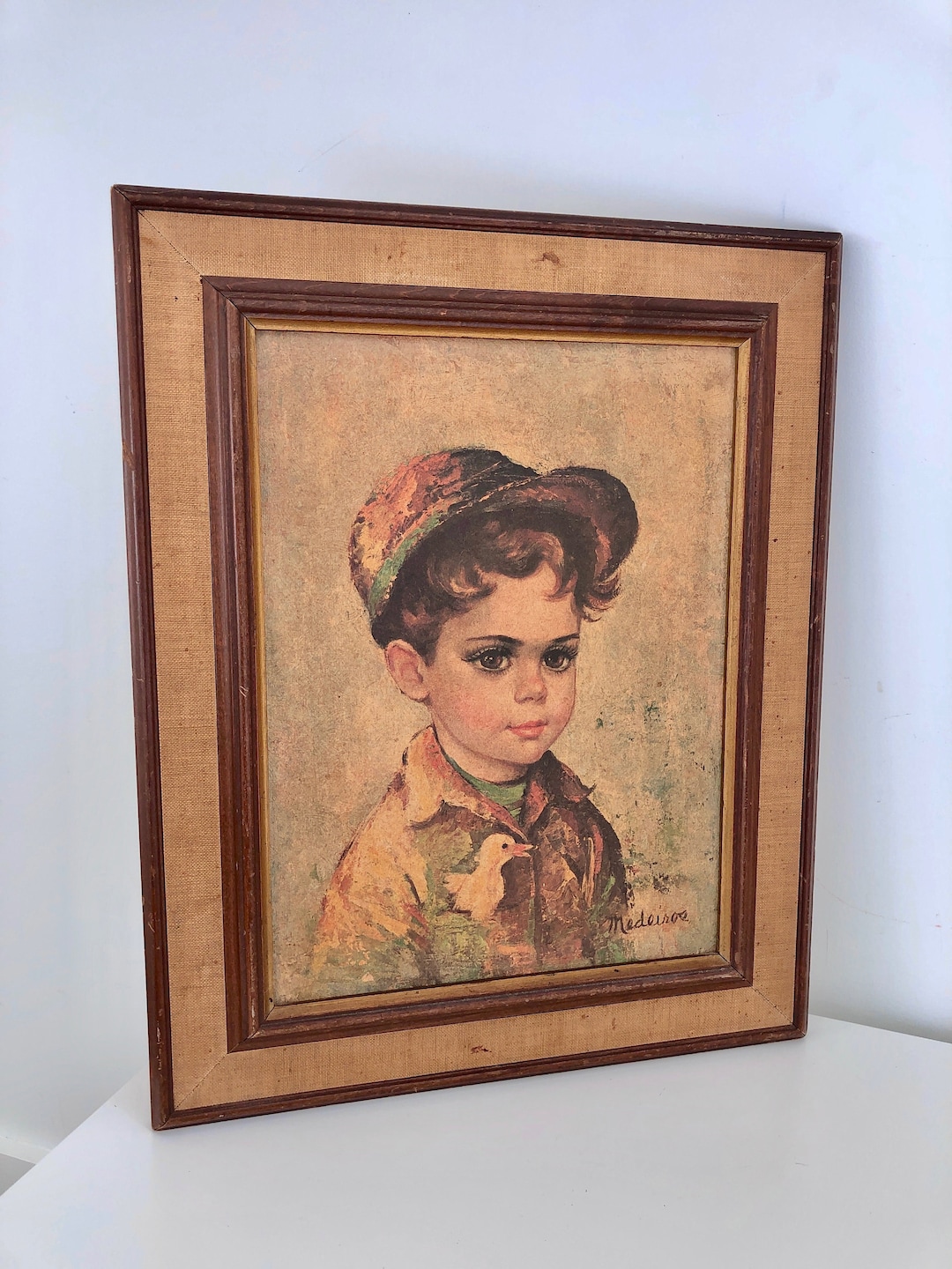 Vintage Medeiros "huck Finn" Print: Mid-century Big Eyed Boy Portrait ...