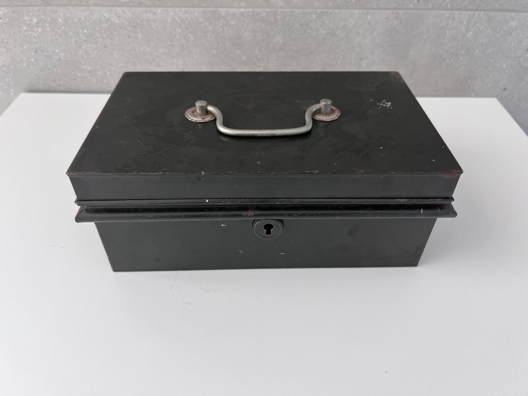 Vintage Black Metal Cash Box: Removable Tray, Industrial Storage - Etsy