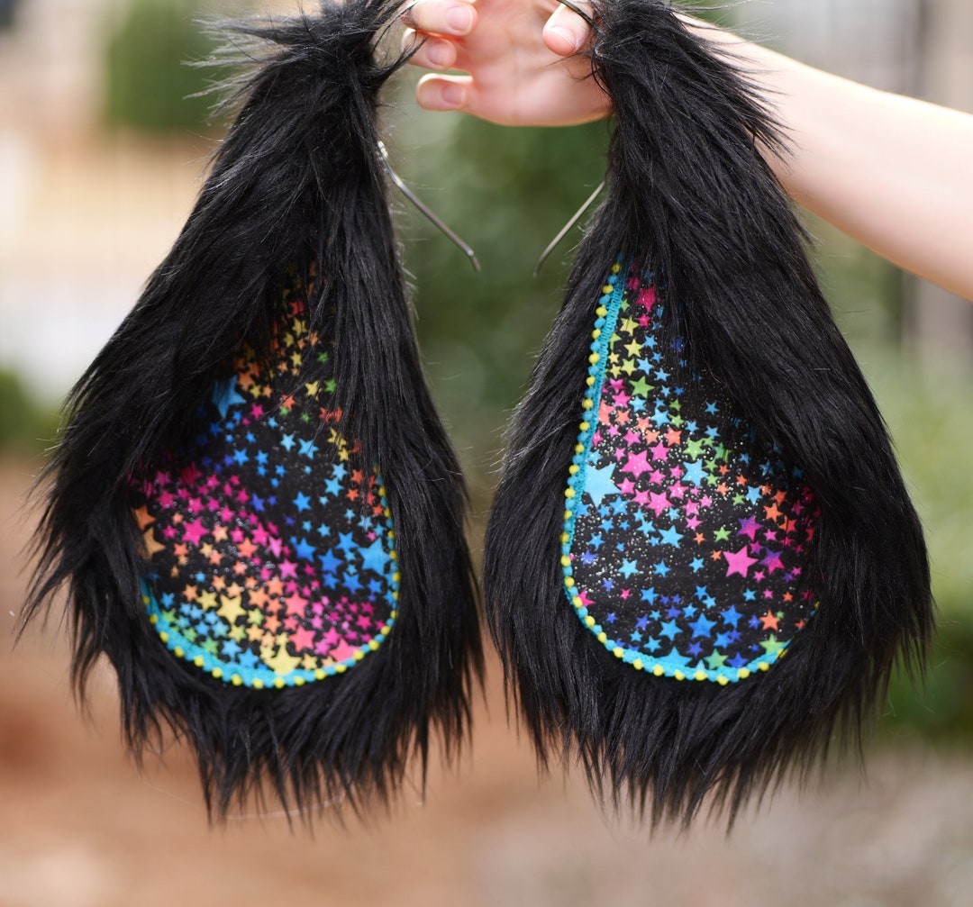 Rainbow Stars Lop Bunny Ears Furry Costume Cosplay Bunny Rabbit Ears ...