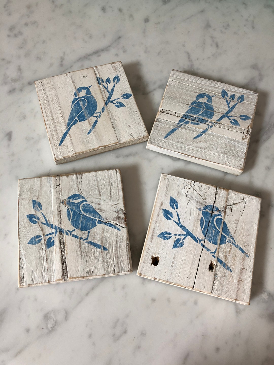 Wooden Coasters Bluebird Bird Design White Set of 4 - Etsy