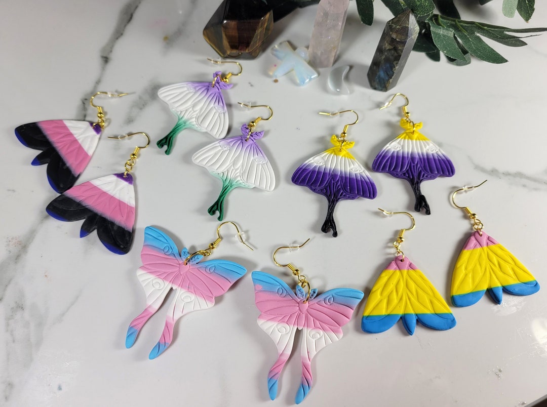 Moth Pride Earrings Butterfly Insects Cryptid Moth Man LGBQT Pride Bi ...