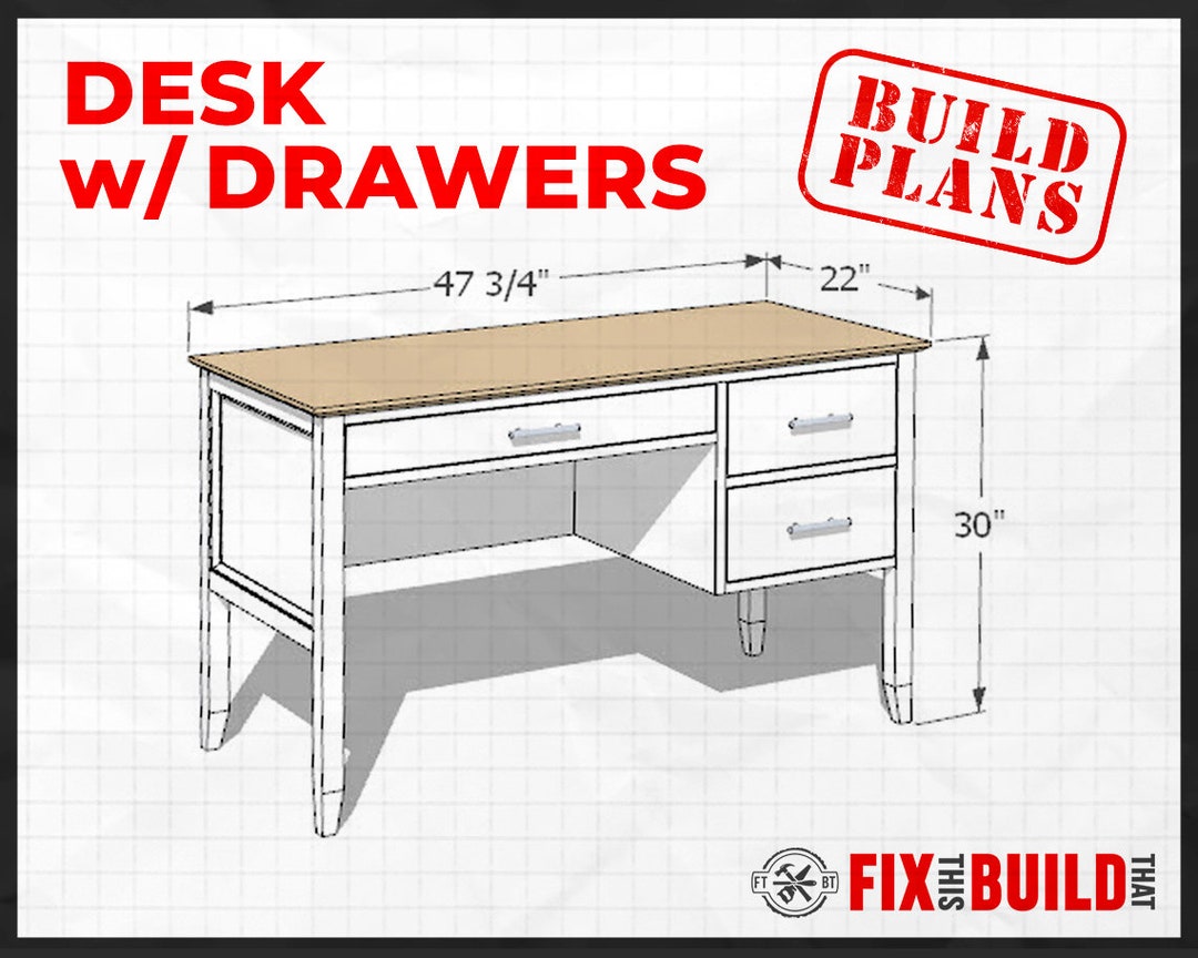 DIY Desk With Drawers Plans Etsy