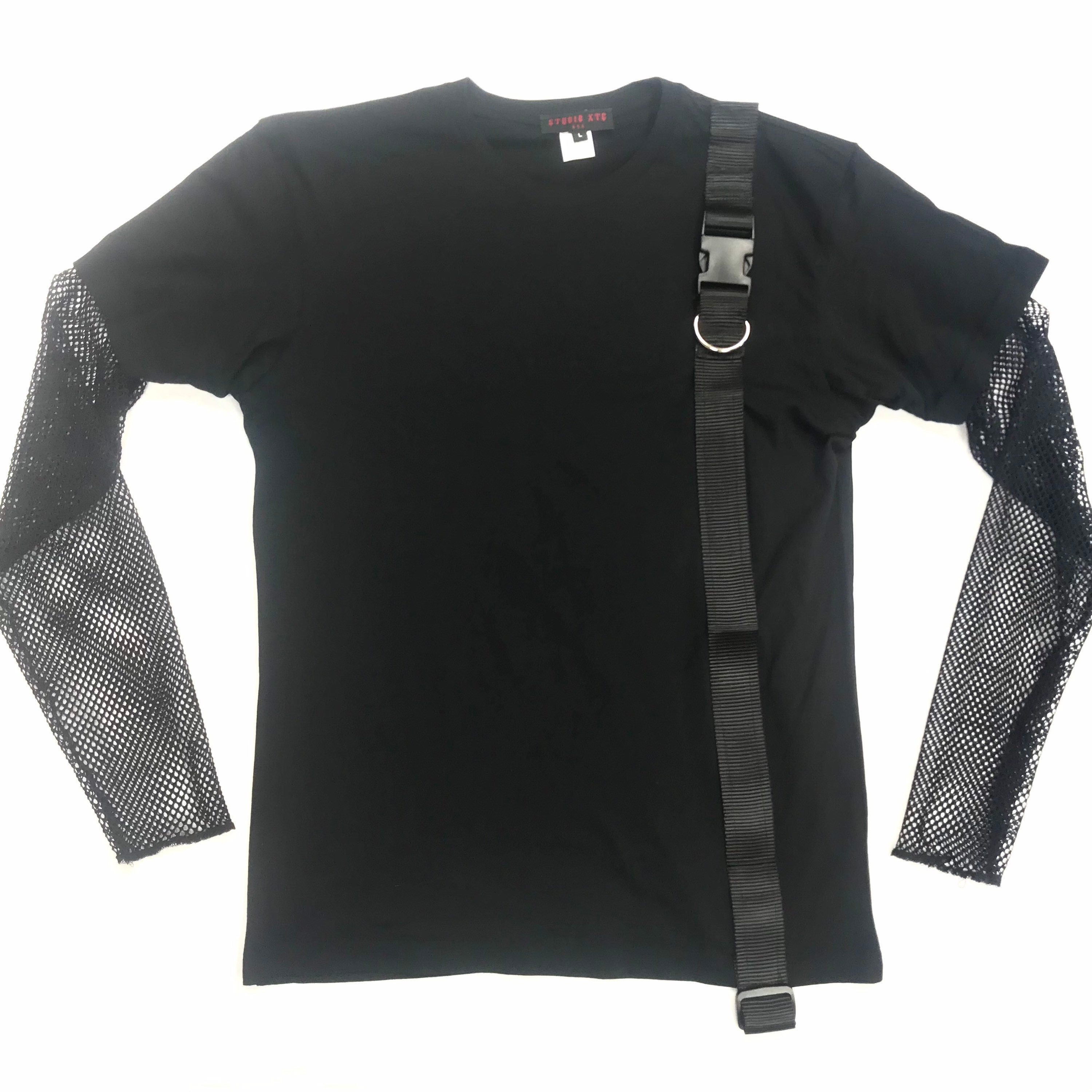 Techwear Gothic Fishnet Sleeves Tshirt Steampunk Rave Dance | Etsy