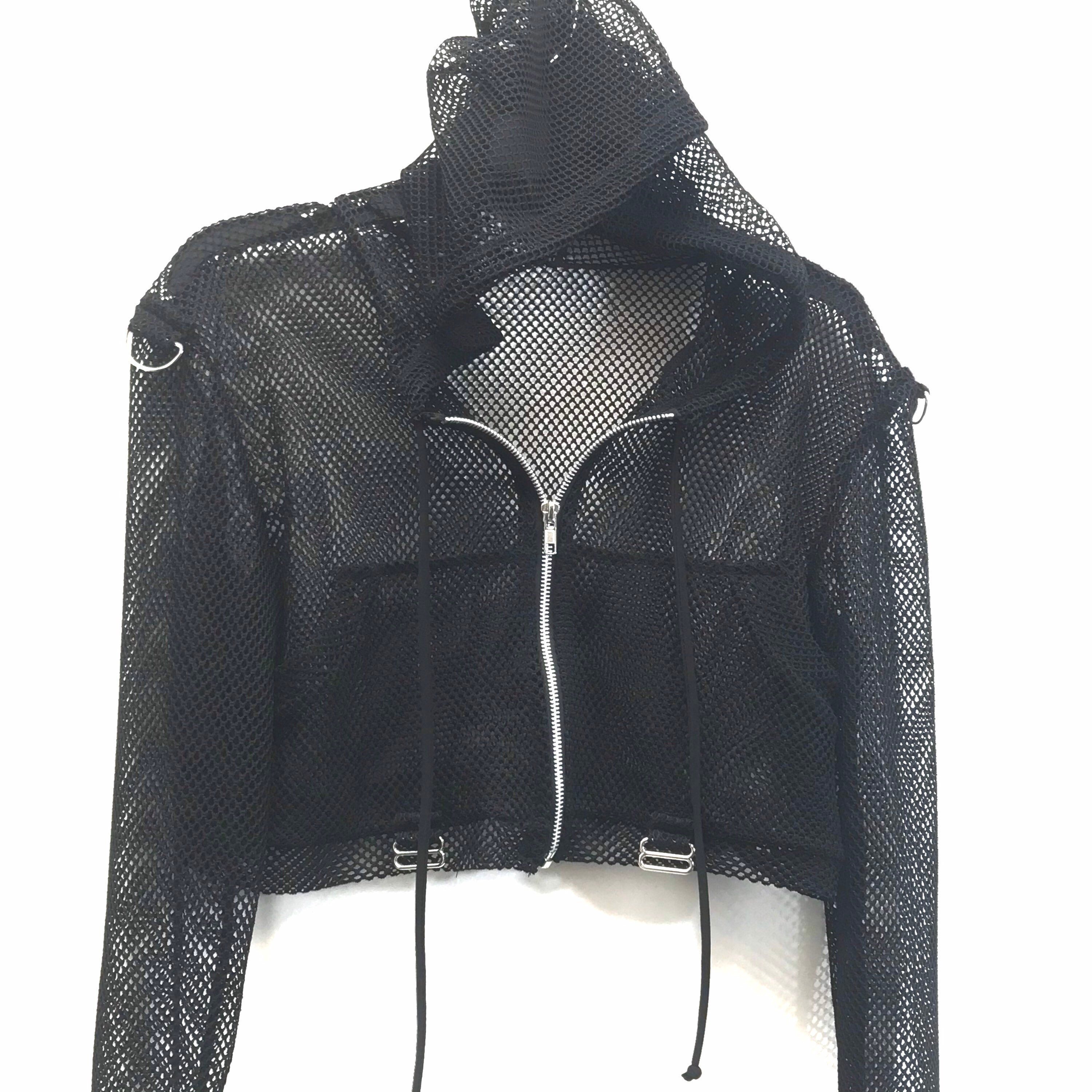 Fishnet Hoodie Crop Jacket Woman Techwear Cyberpunk Blouse | Etsy
