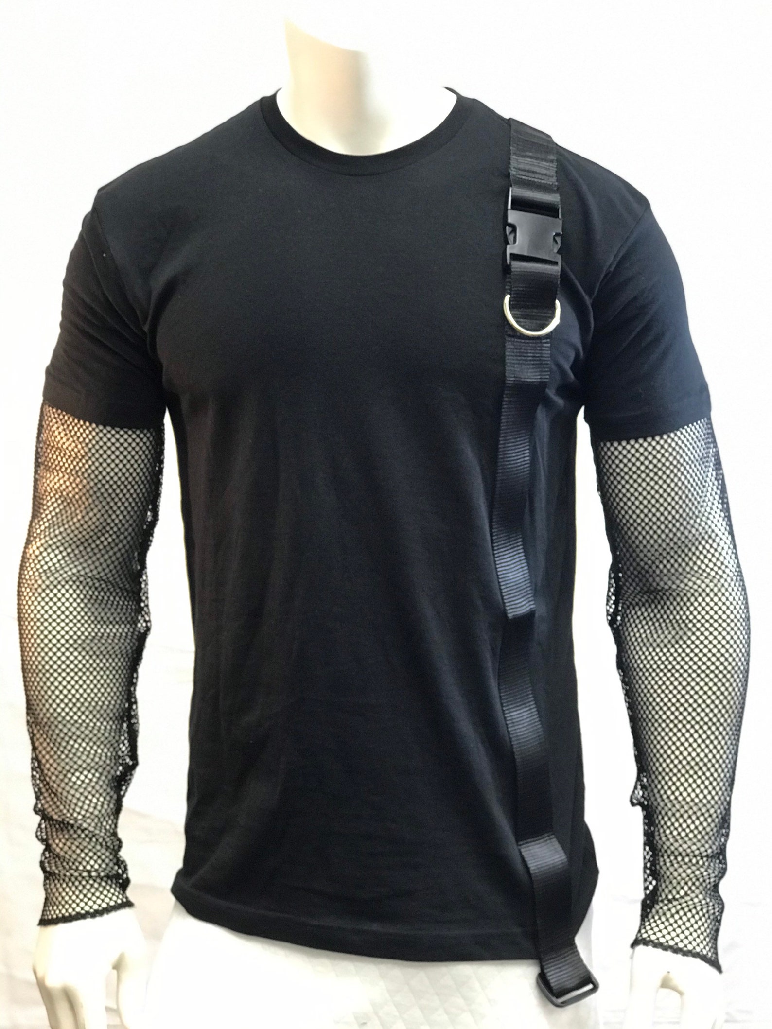 Techwear Gothic Fishnet Sleeves Tshirt Steampunk Rave Dance - Etsy