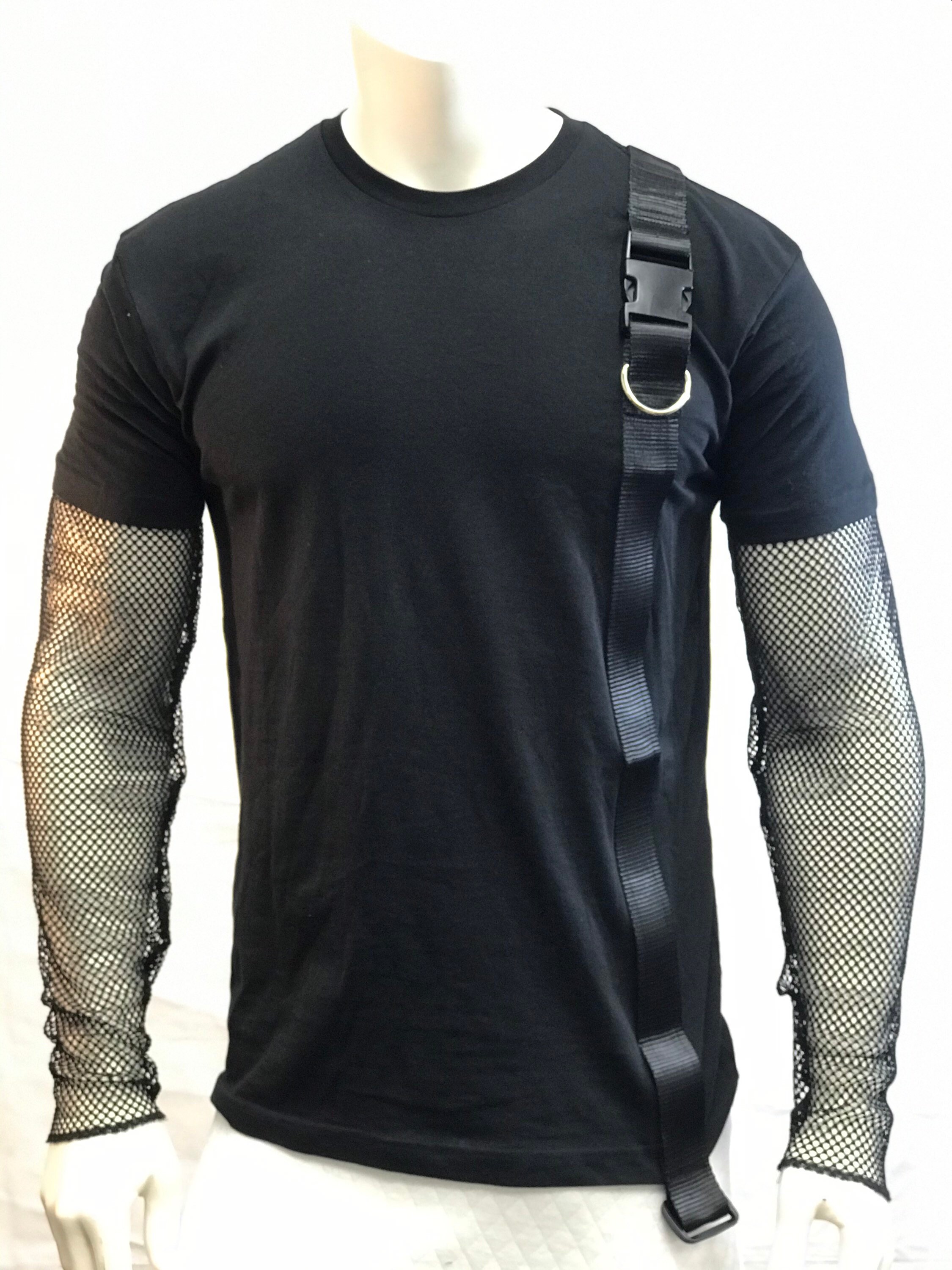 Techwear Gothic Fishnet Sleeves Tshirt Steampunk Rave Dance | Etsy