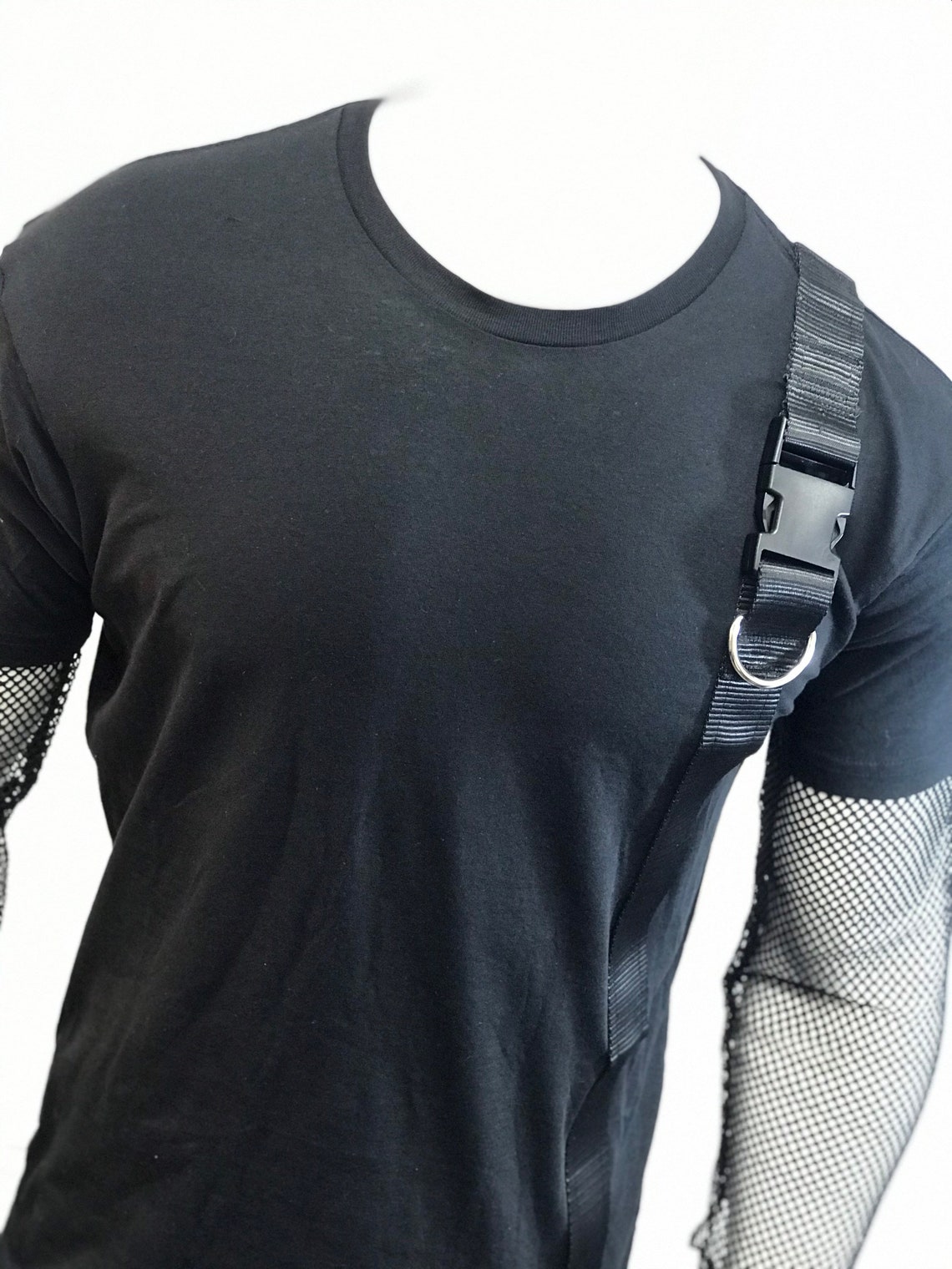 Techwear Gothic Fishnet Sleeves Tshirt Steampunk Rave Dance | Etsy