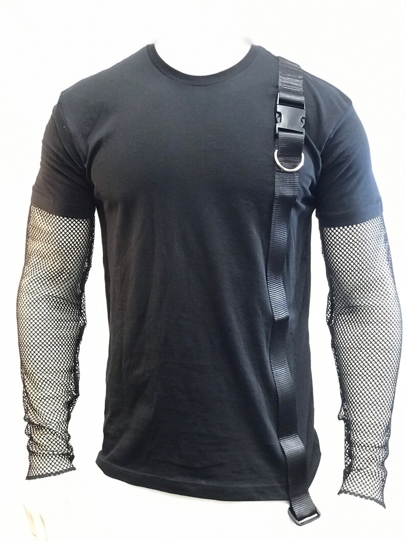 Techwear Gothic Fishnet Sleeves Tshirt Steampunk Rave Dance - Etsy