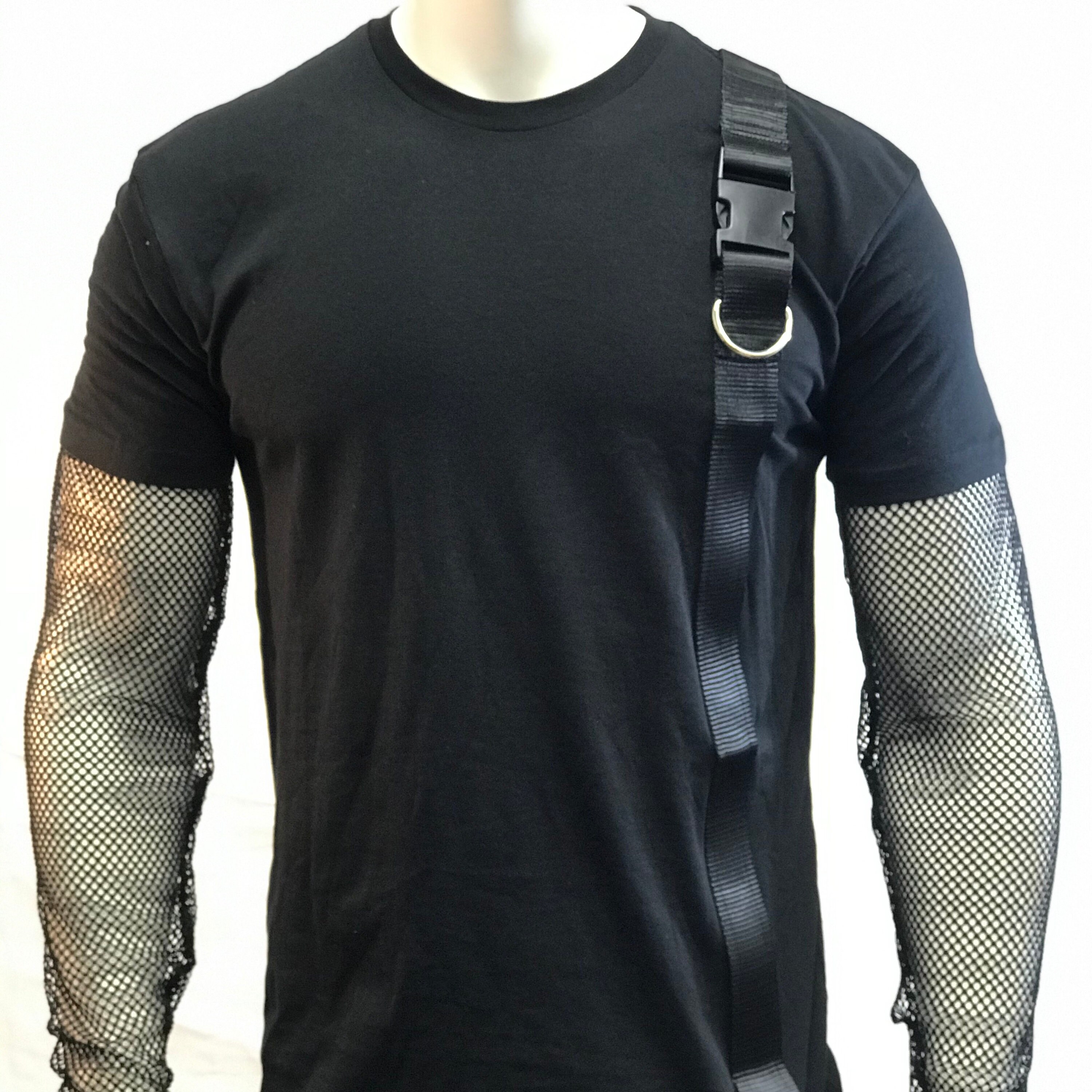 Techwear Gothic Fishnet Sleeves Tshirt Steampunk Rave Dance | Etsy