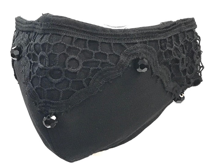 Black Gothic Lace Mask Victorian Masquerade Steampunks, Black Beads Re ...