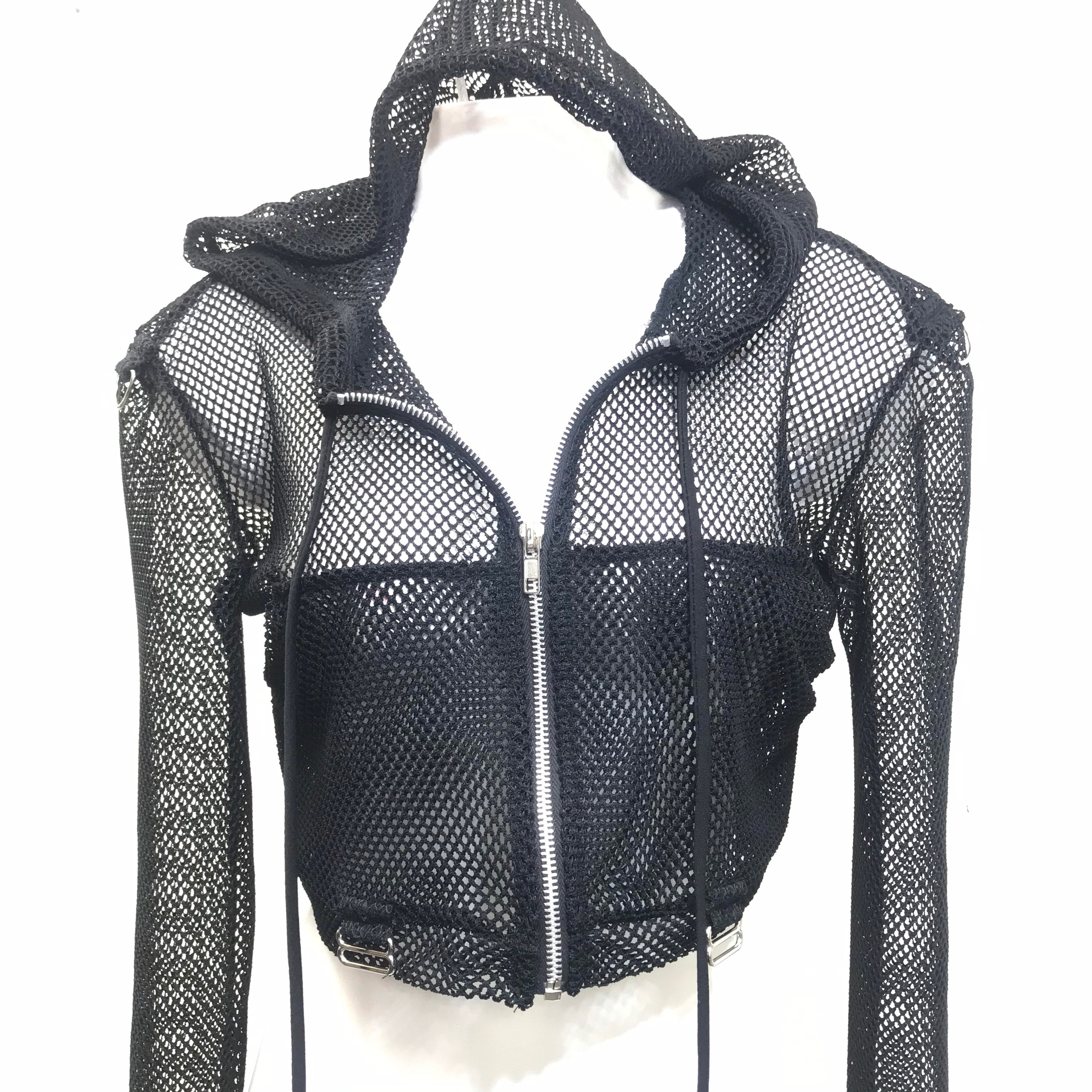 Fishnet Hoodie Crop Jacket Woman Techwear Cyberpunk Blouse | Etsy