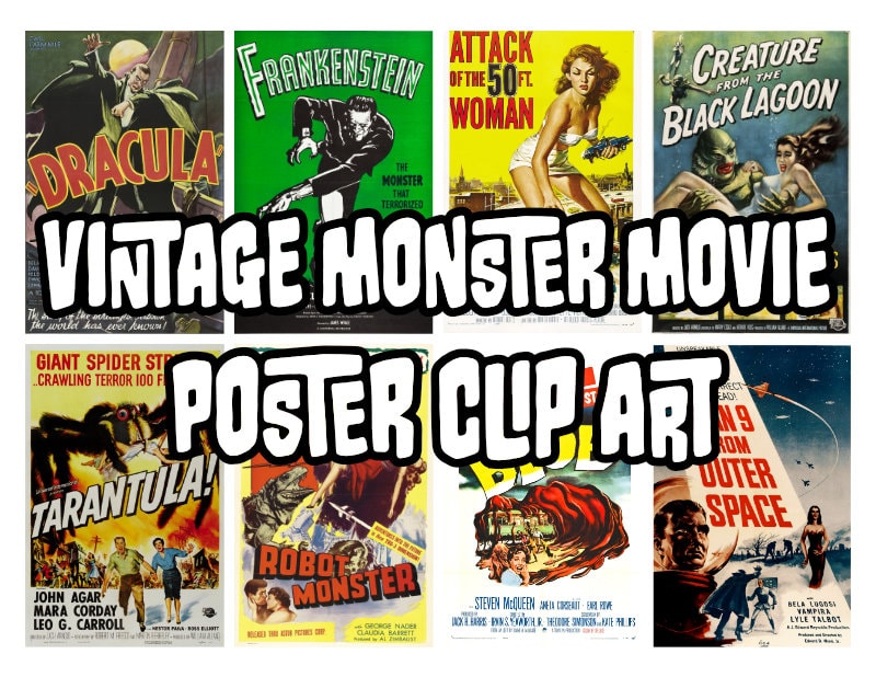 Vintage Monster Movie Poster Clip Art - Printable File - Instant ...