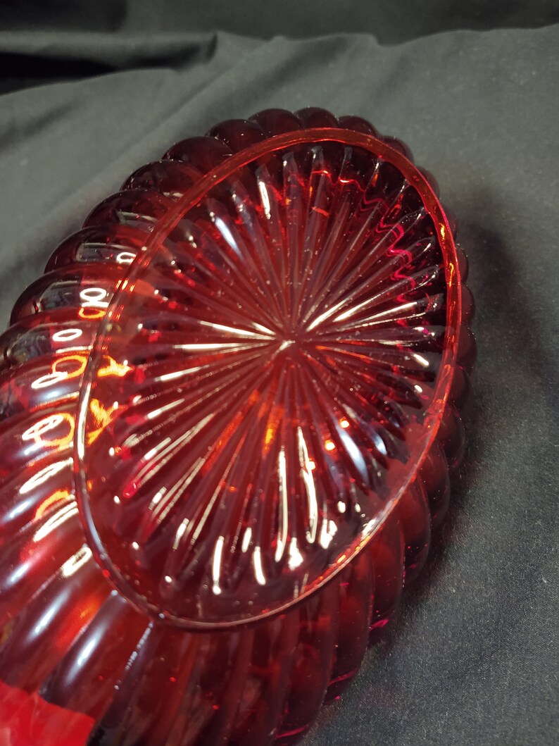 Rich Ruby Red Ribbed Oval Bowl - Etsy