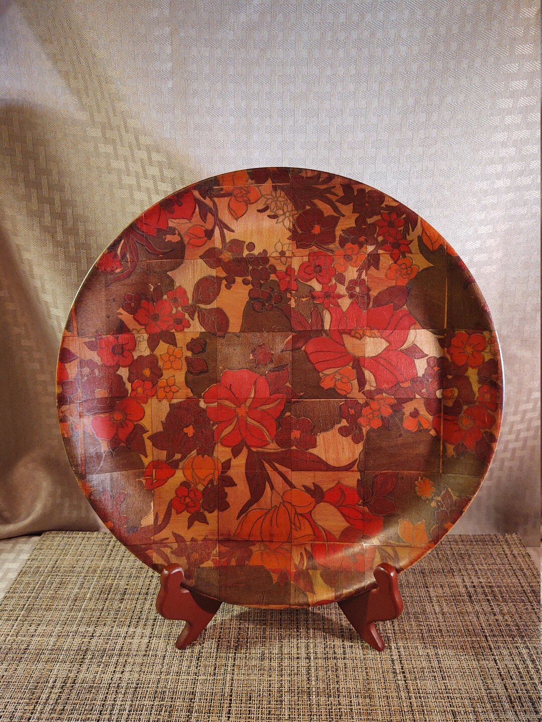 Wood Parquet Round Floral Tray - Etsy