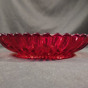 Rich Ruby Red Ribbed Oval Bowl - Etsy