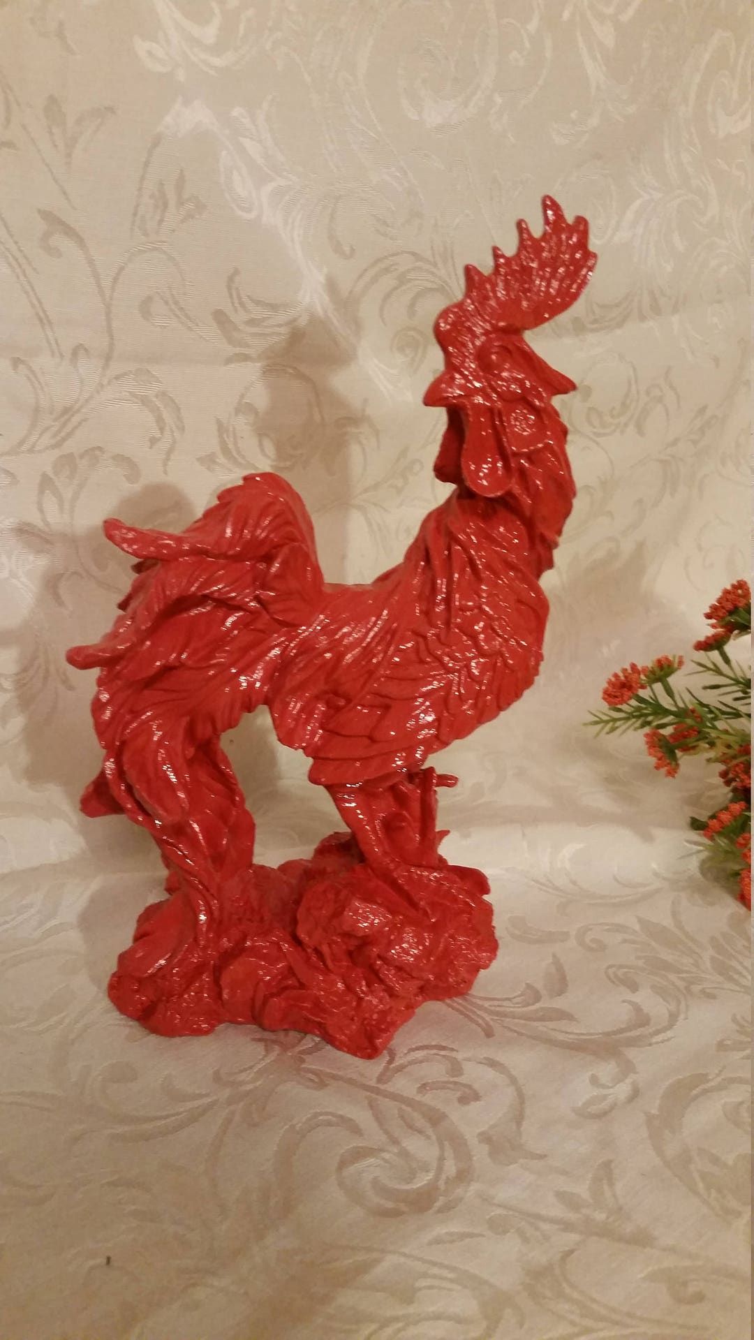 Mod Deep-orange Rooster Figurine - Etsy