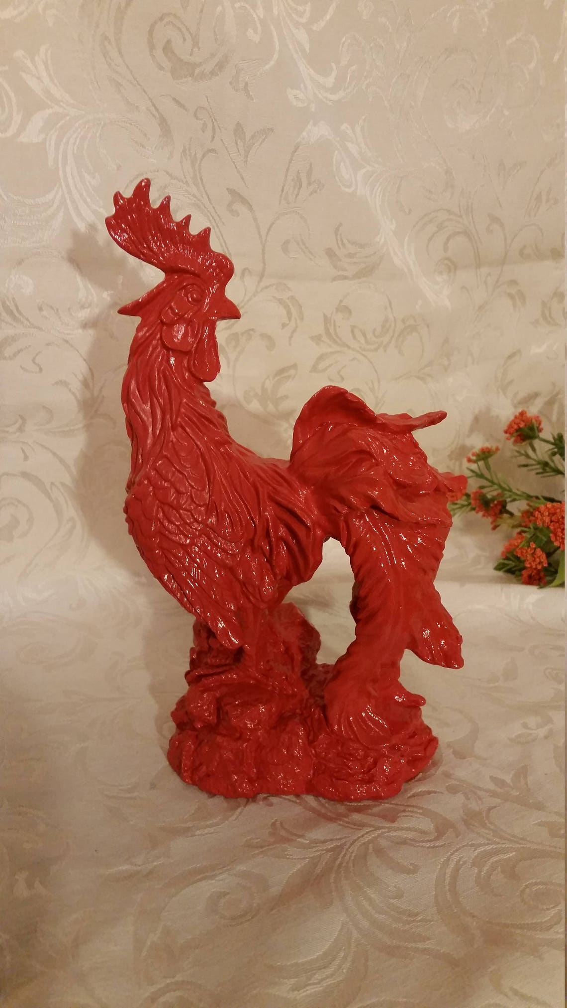 Mod Deep-orange Rooster Figurine - Etsy