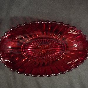 Rich Ruby Red Ribbed Oval Bowl - Etsy