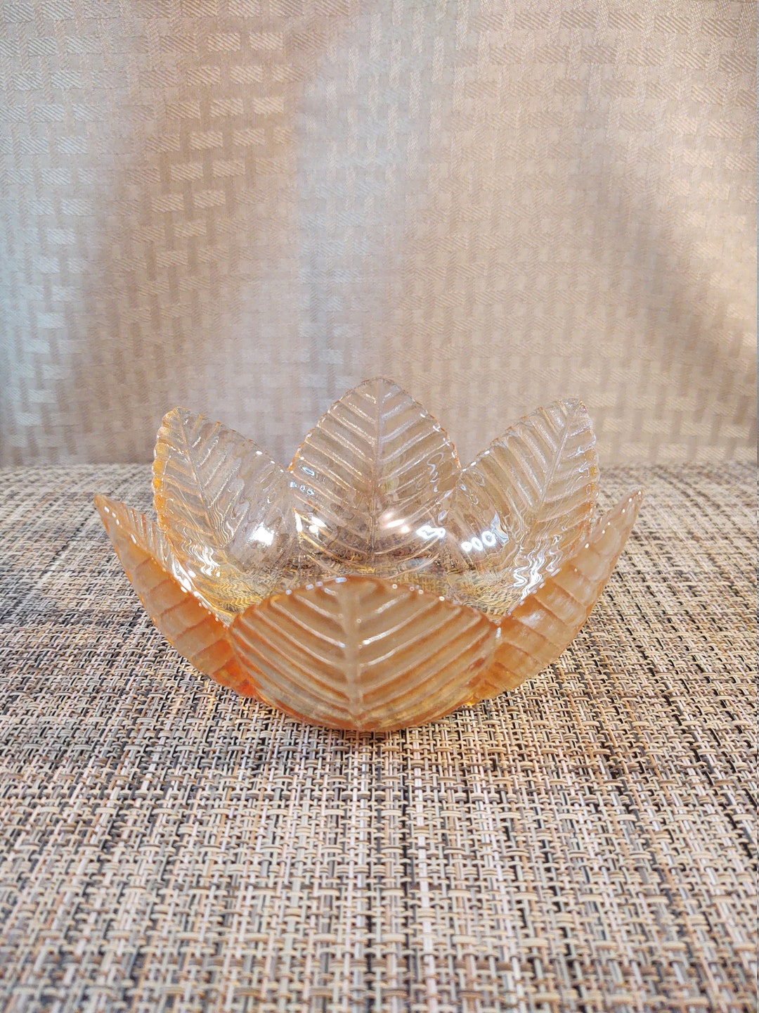 Peach "carnival Glass-like" Leaf Bowl - Etsy