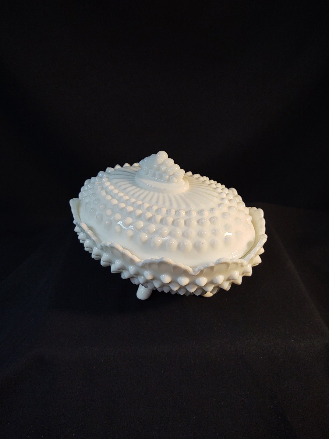 Fenton White Hobnail Candy Dish - Etsy