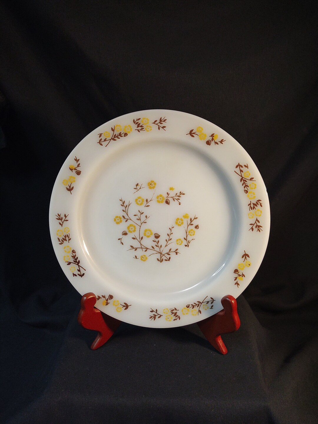 Pyr-o-rey Yellow & Brown Floral Plate - Etsy