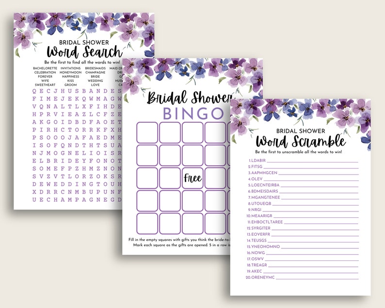 Purple Bridal Shower Games Bundle Instant Digital Download - Etsy