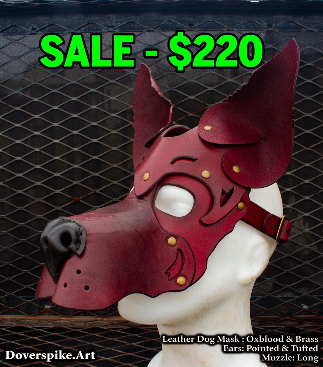 Red Leather Dog Mask, Adjustable Size, Multiple Styles, Colors, and ...