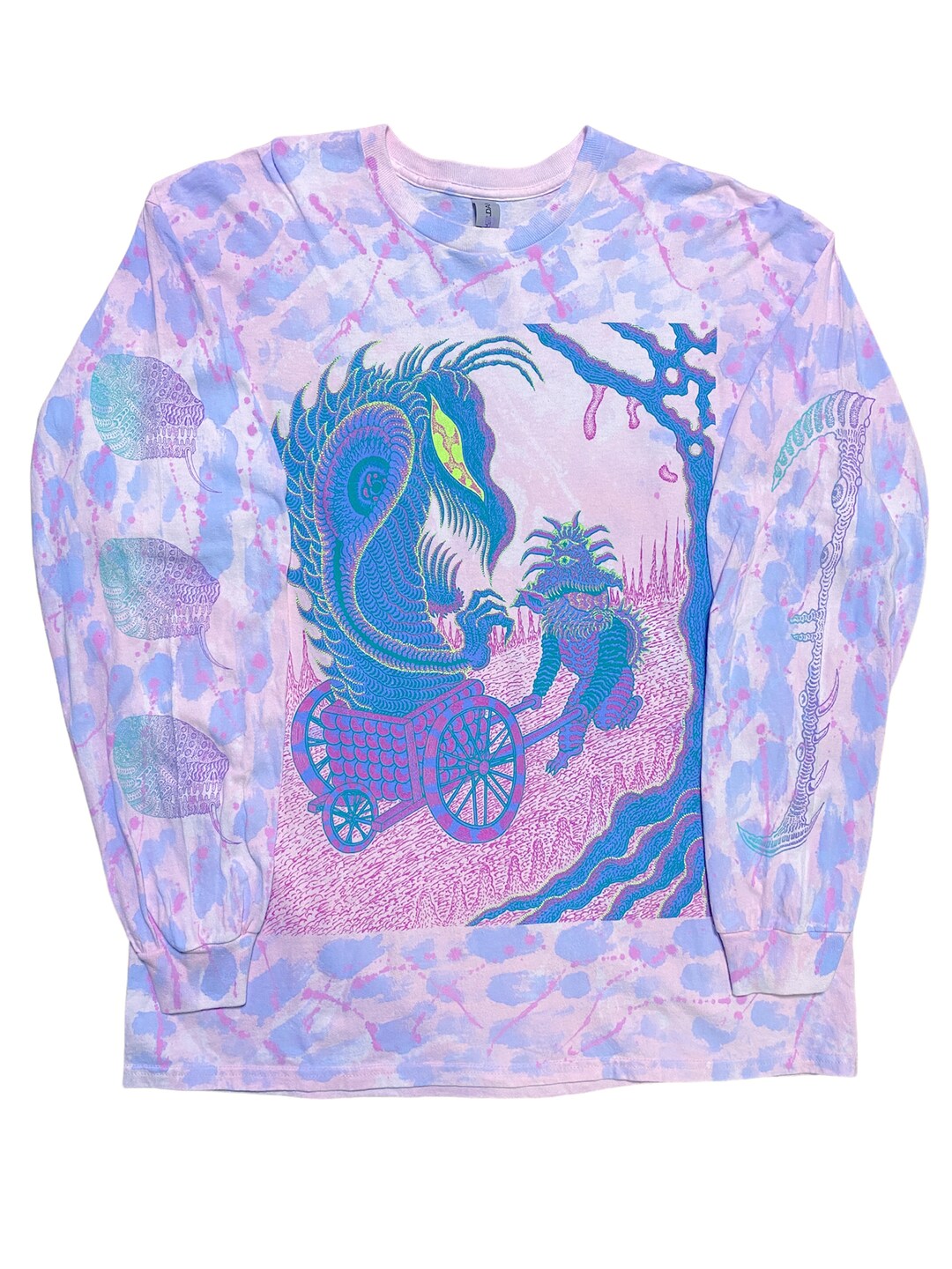 Wheels L/S SIZE XL Ver. 1 Bleach Dye T-shirt Silkscreen Gildan Ex-light ...