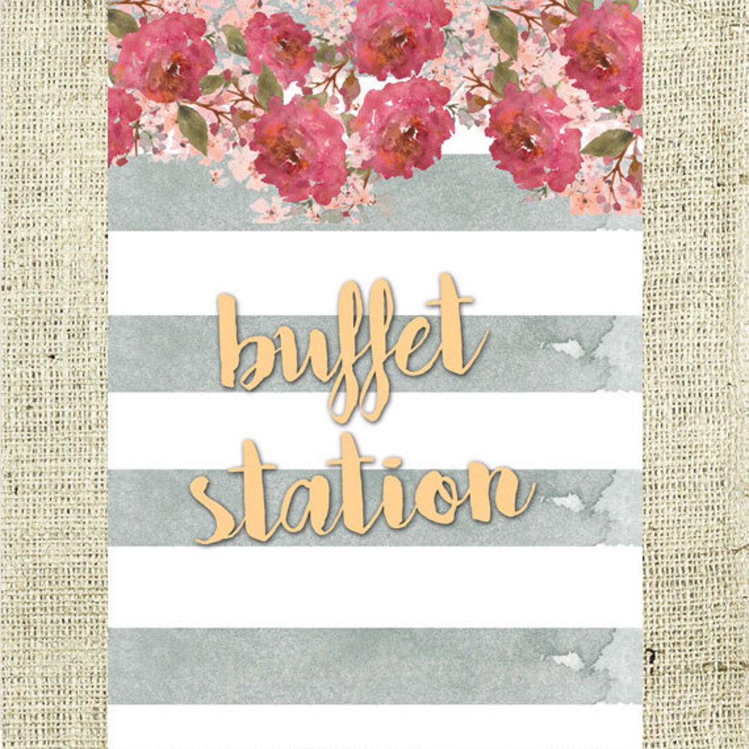 Floral Stripes Buffet Station Sign Wedding Reception Signage // INSTANT ...