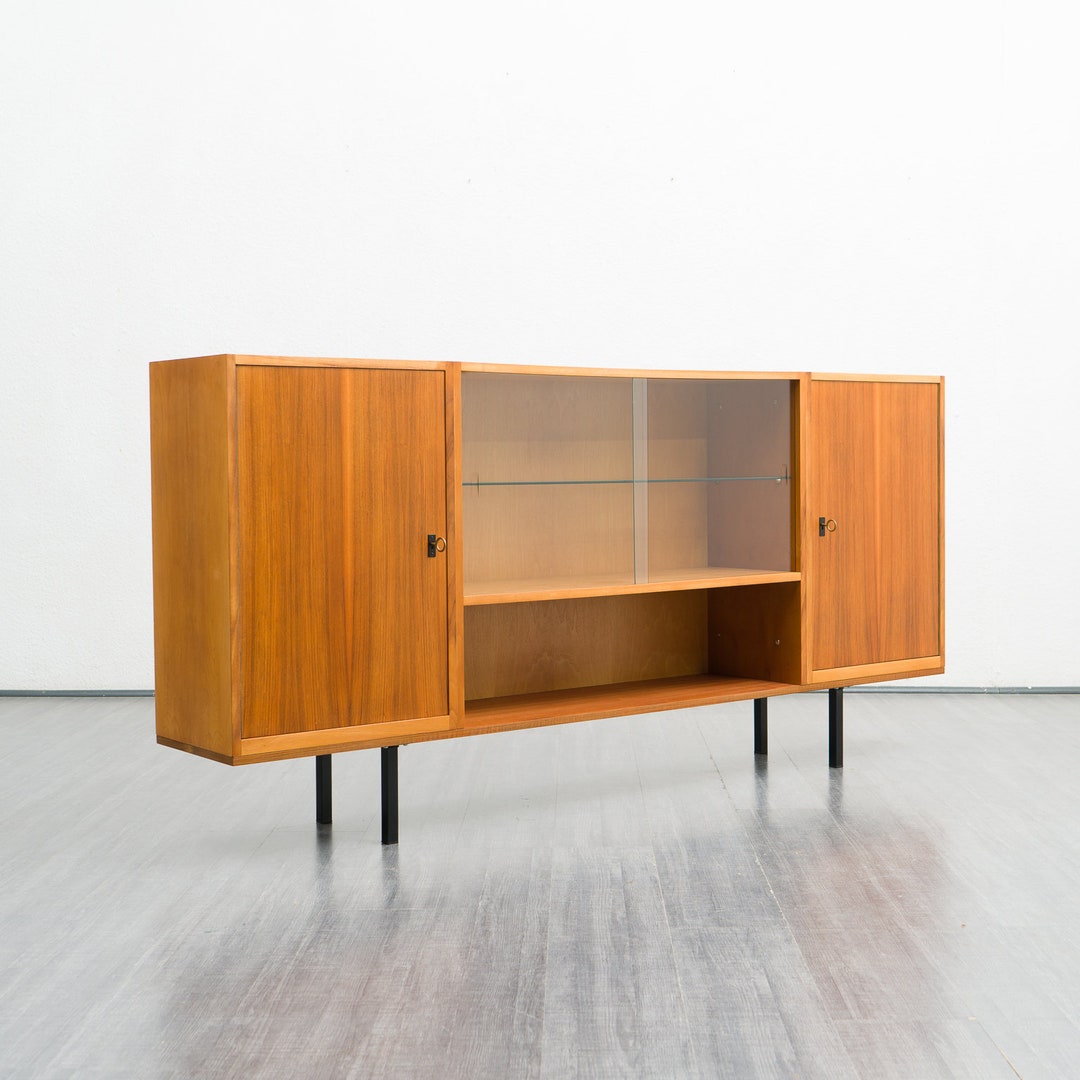 60s Highboard With Display Cabinet Walnut Restored - Etsy