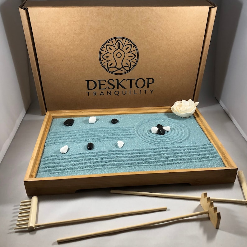 Mini Bamboo Japanese Desktop Zen Garden Kit - Zen Desk Decor - Etsy