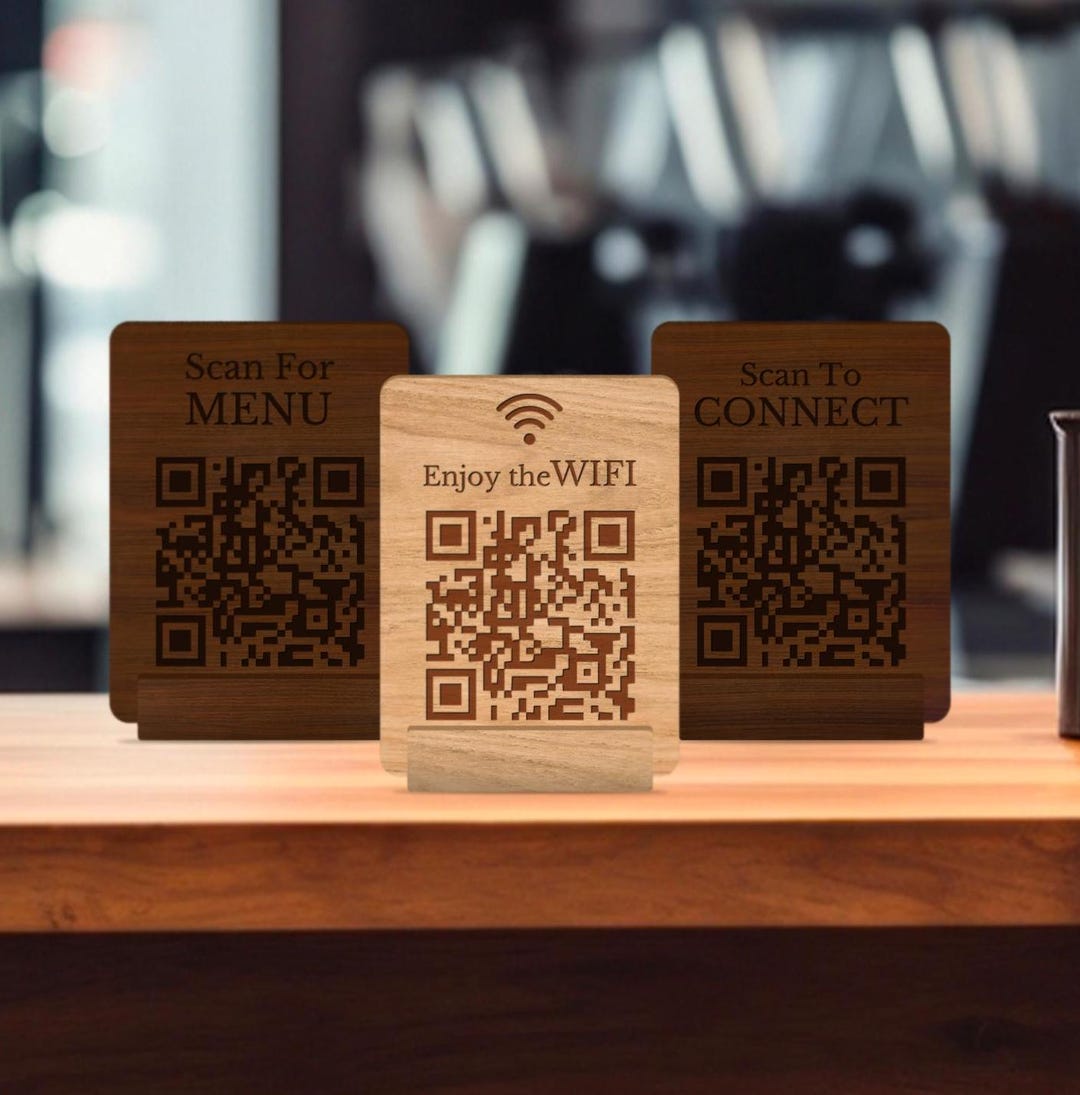 Custom Made QR Code Menu Sign, Wifi Sign, Wifi Network Sign, Wooden Sign, Public Sign, Scan for ...
