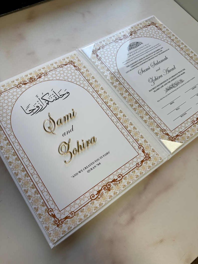 Islamic Nikkah Certificate Keepsake | Marriage Contract for Bride ...