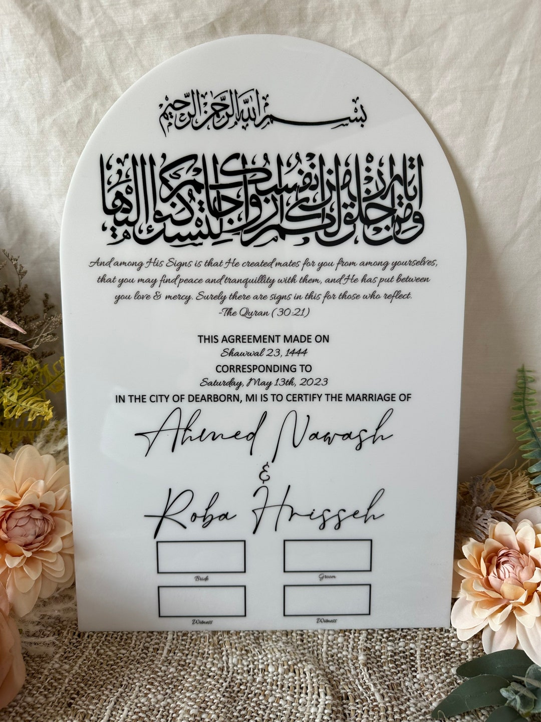 Nikkah Certificate | Nikkah Ceremony | Nikkah Signing | Keepsake for ...