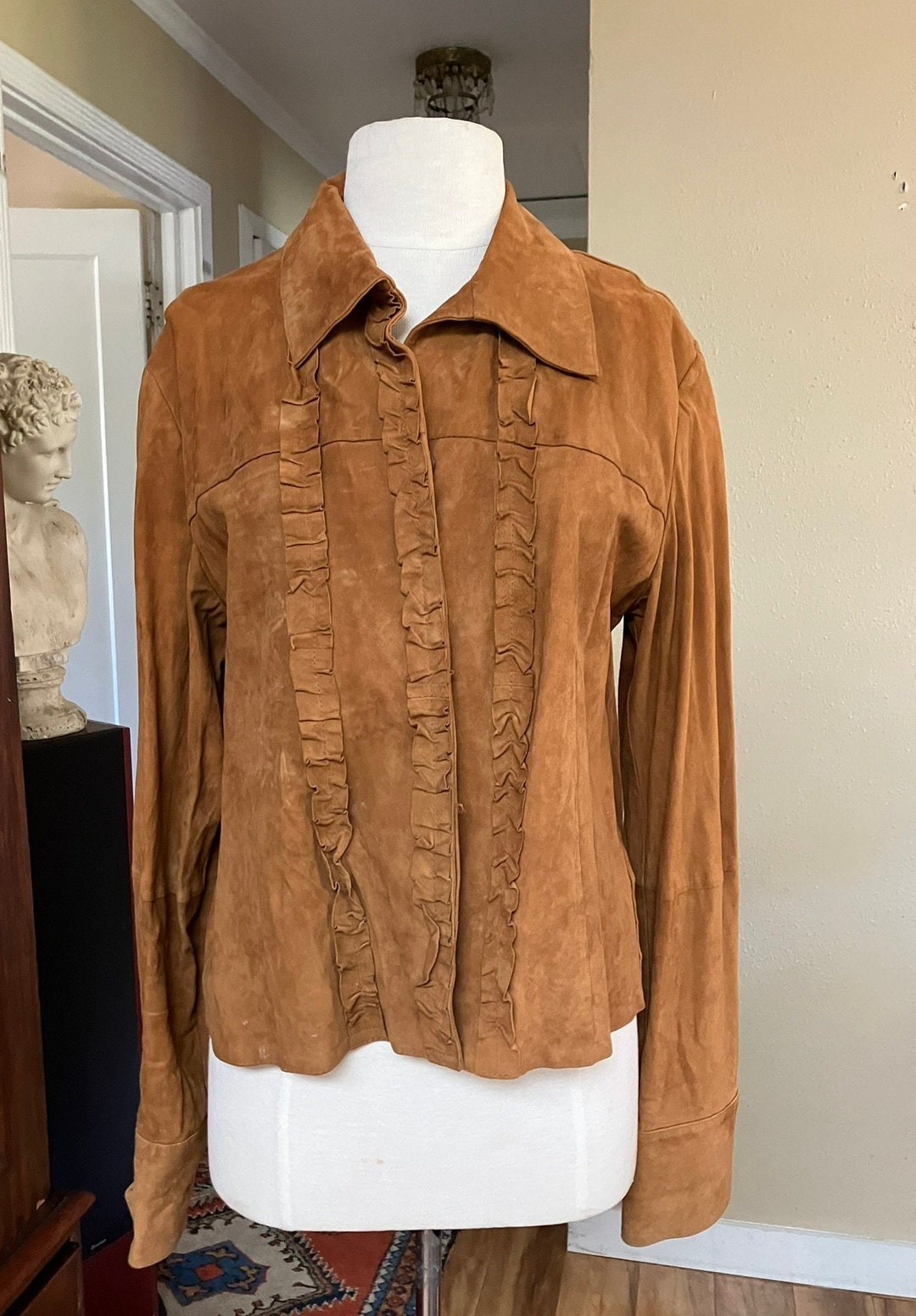 Vintage Leather Sound Suede Ruffled Front Womam's Blouse - Etsy